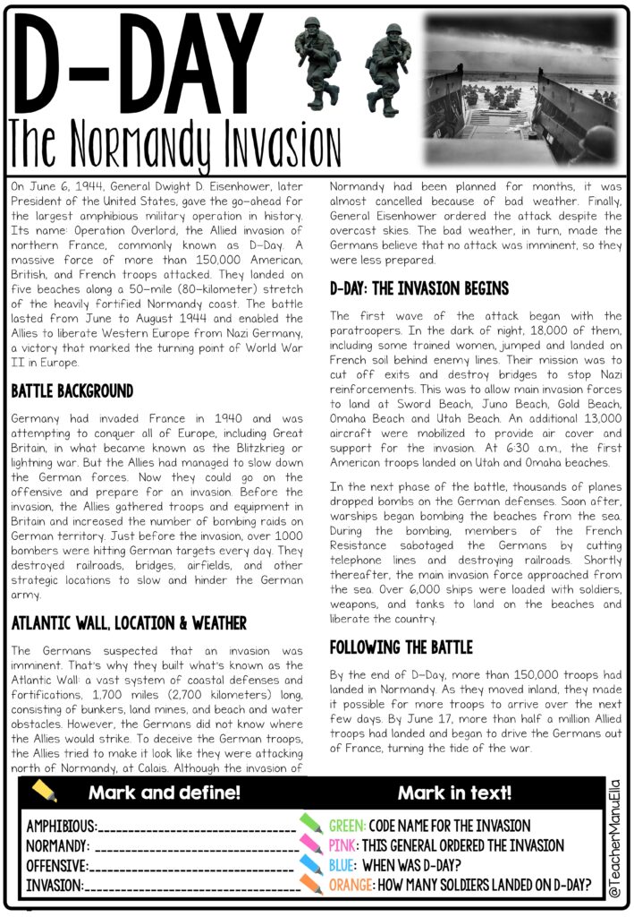 Free WW2 One Pager – Worksheets and Reading Passages - teachermanuella.com